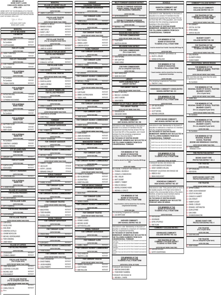 Boone County Specimen Ballot 2021 | PDF | Policy | The United States