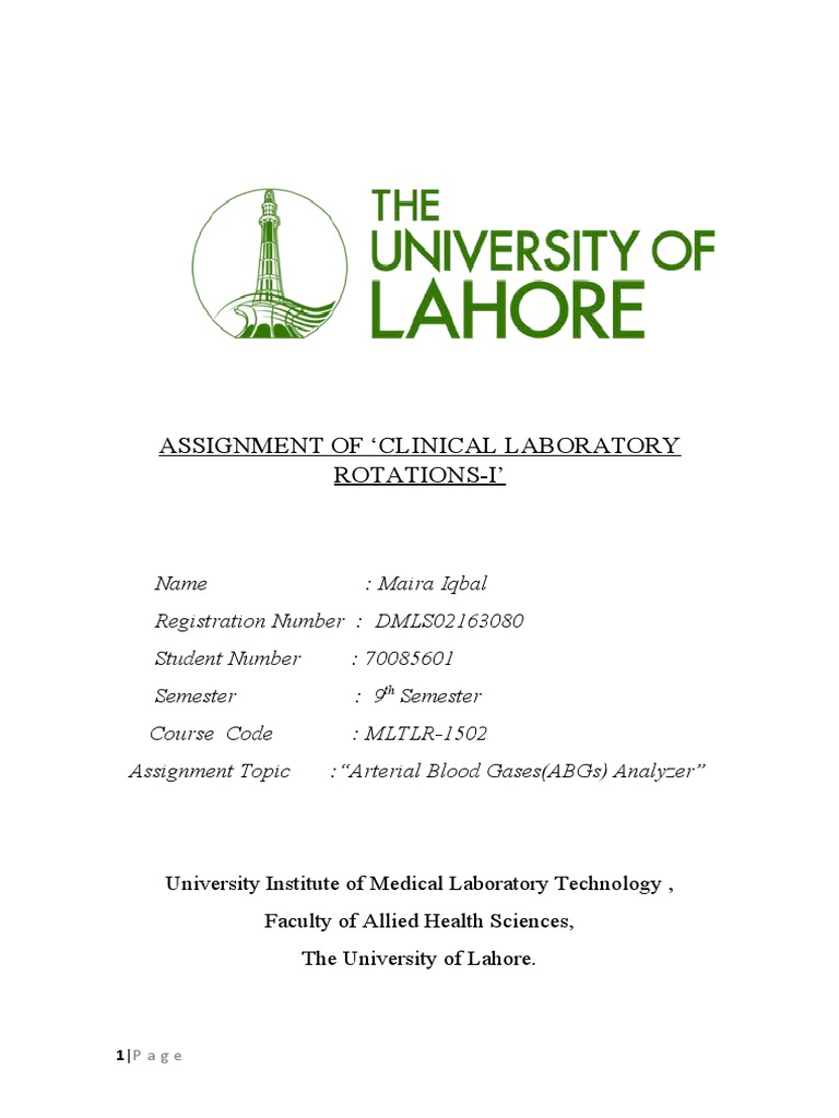 Assignment of Clinical Laboratory Rotations-I' | PDF | Chemistry ...