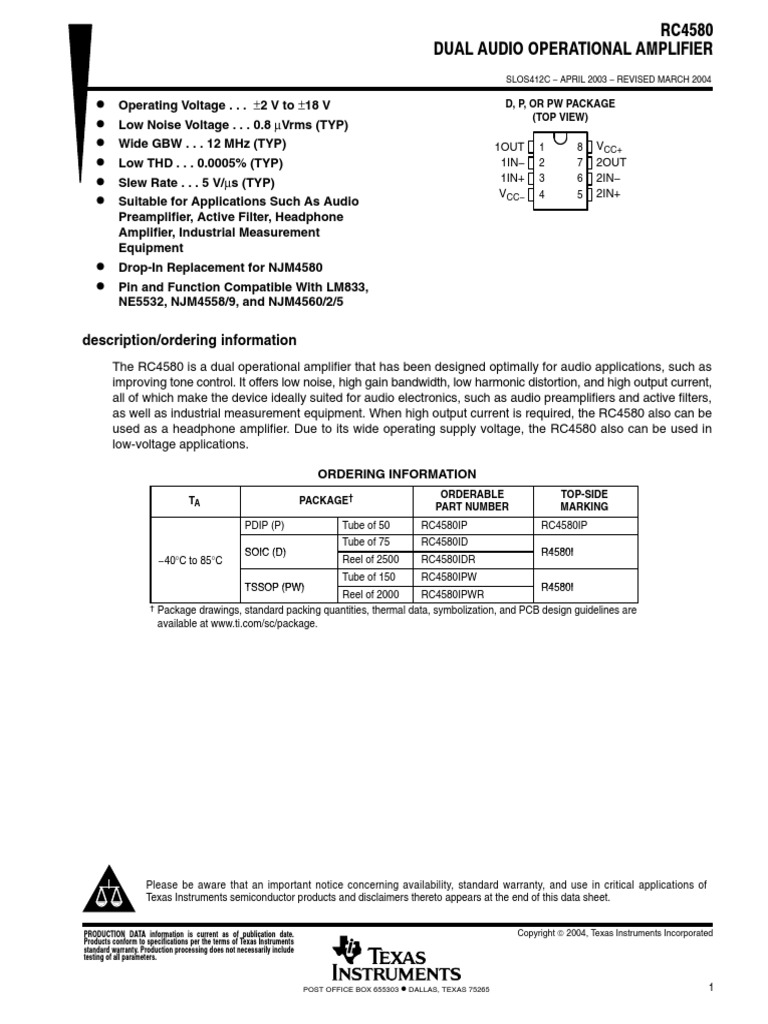 D D D D D D: RC4580 Dual Audio Operational Amplifier | PDF | Amplifier ...
