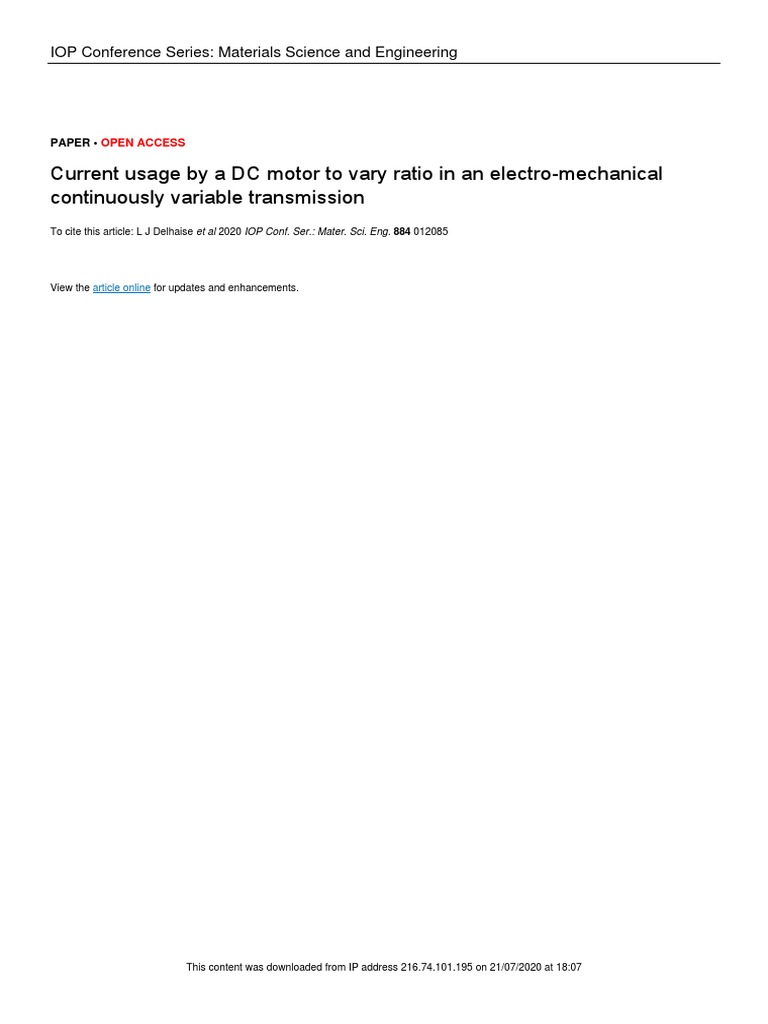 DC Motor Current in EM CVT Ratio Control | PDF | Electric Motor | Belt ...