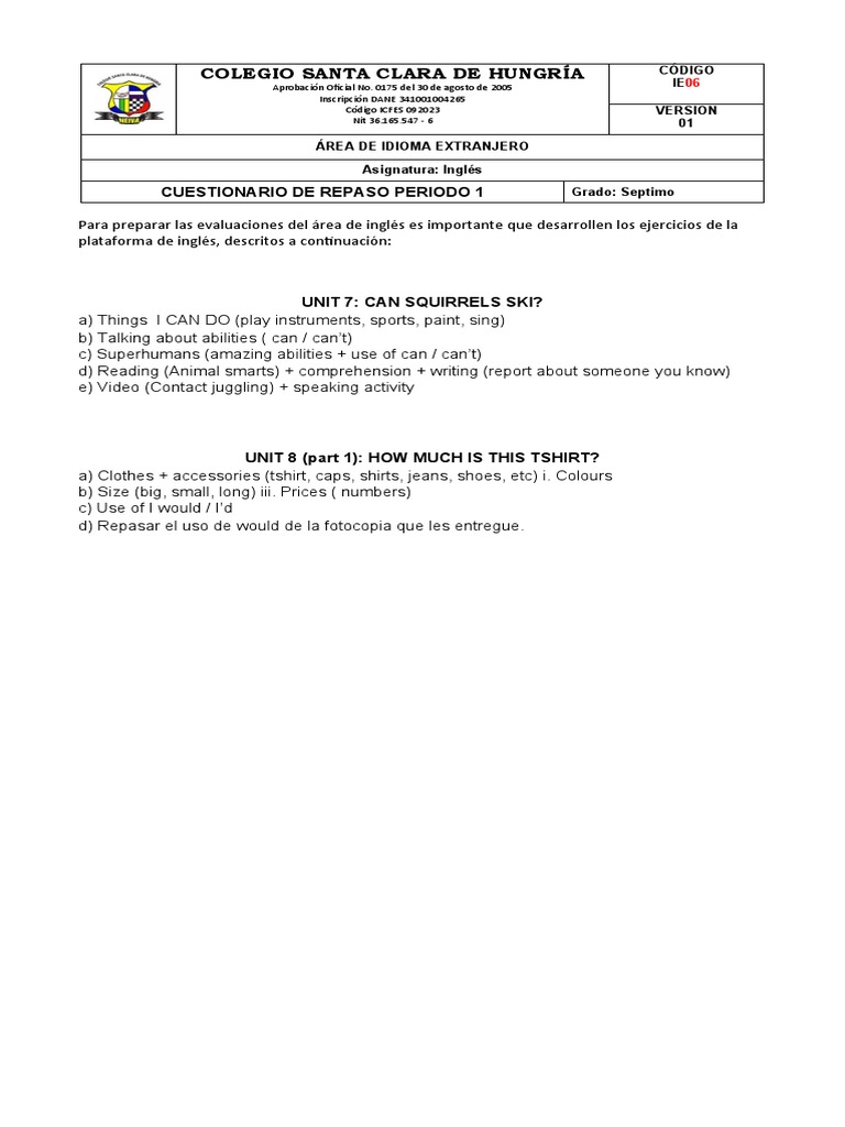 Questionario de Repaso p1 | PDF | Educación primaria | Aprendizaje