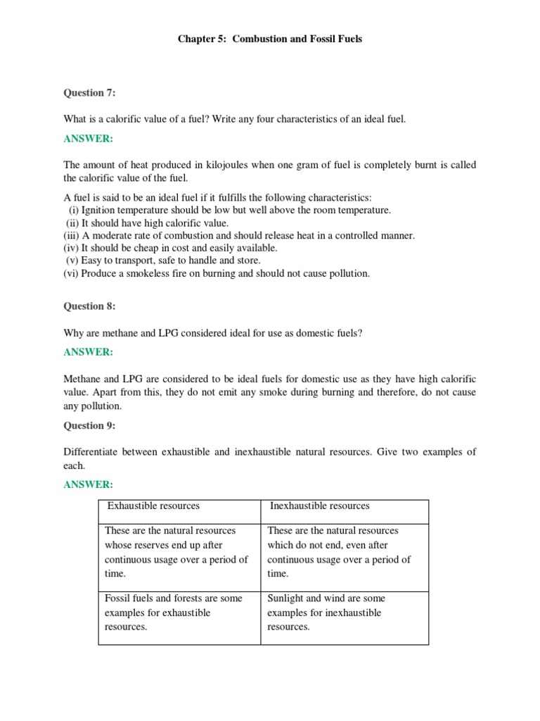 Answer:: Chapter 5: Combustion and Fossil Fuels | PDF