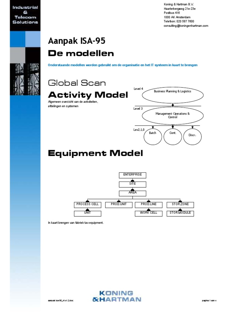 Aanpak ISA-95 de Modellen: Onderstaande Modellen Worden Gebruikt Om de ...