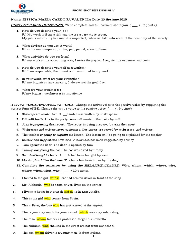 English Proficiency Test | PDF | Grammar | Linguistics