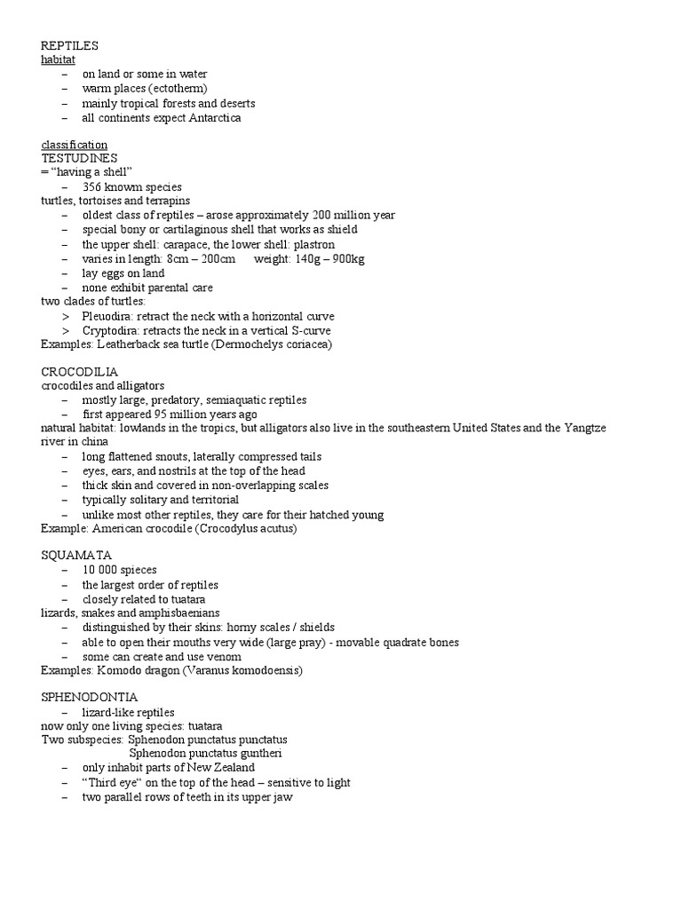REPTILES - Notes, Biology GCSE - DETAILED!! | PDF | Reptile | Heart