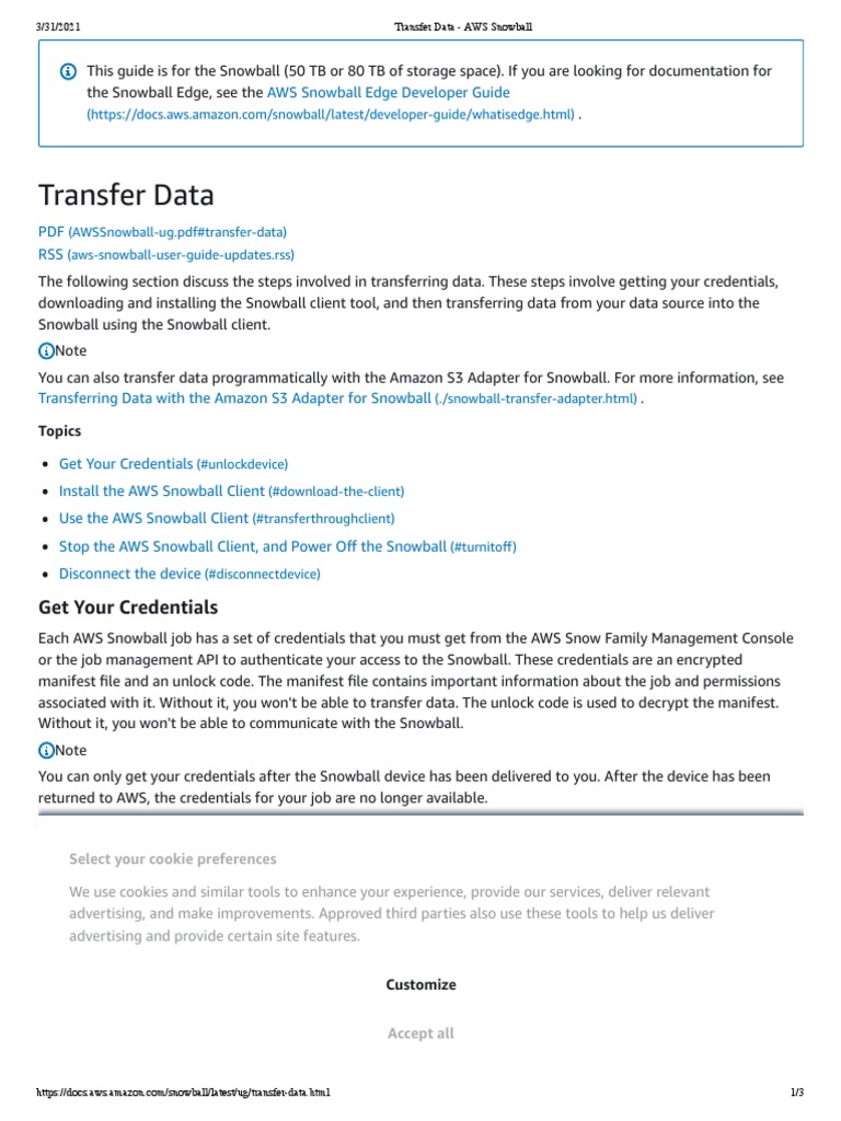 Transfer Data - AWS Snowball | PDF | Http Cookie | Amazon Web Services