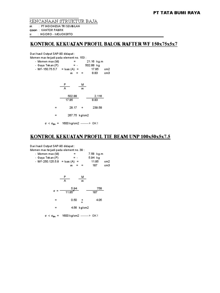 Kontrol Kekuatan Profil Balok Rafter WF 150X75X5X7: Perencanaan ...
