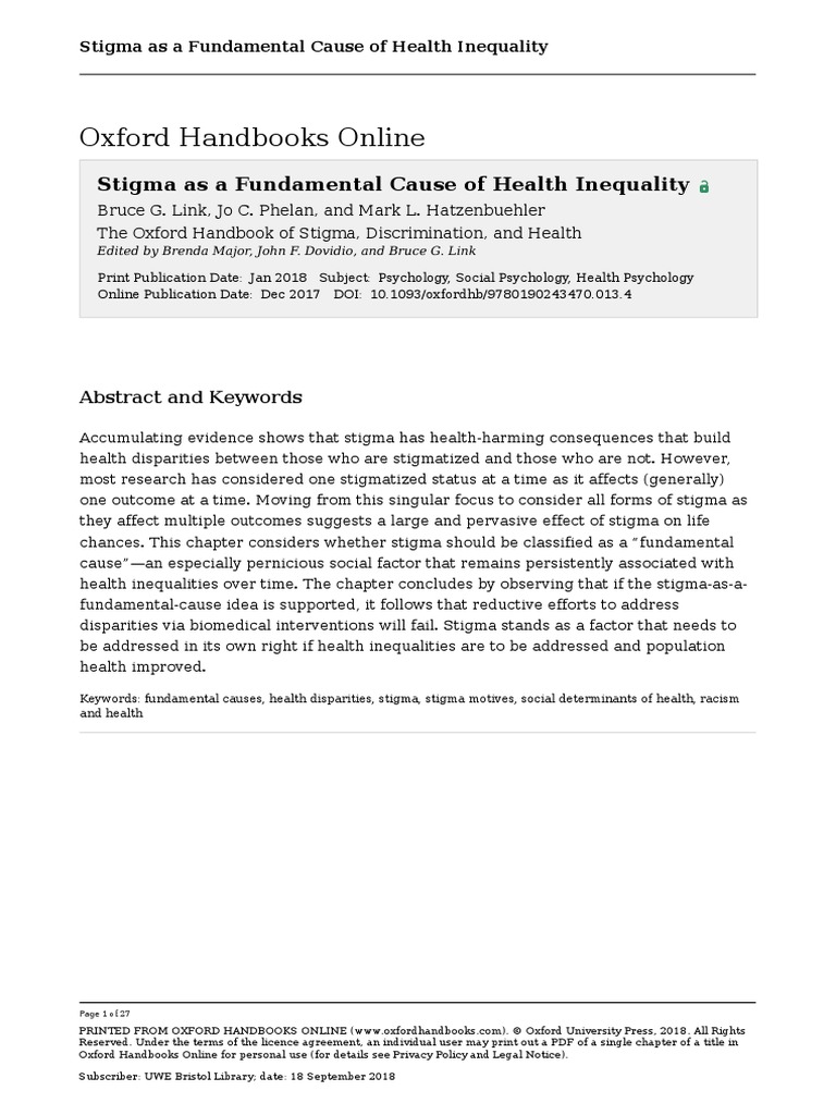 3.stigma As A Fundamental Cause of Health Inequality | PDF | Social ...