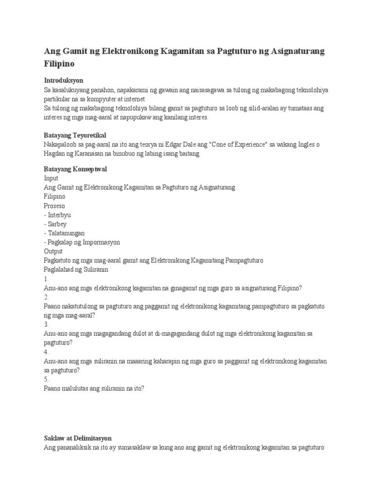 Ang Gamit NG Elektronikong Kagamitan Sa | PDF