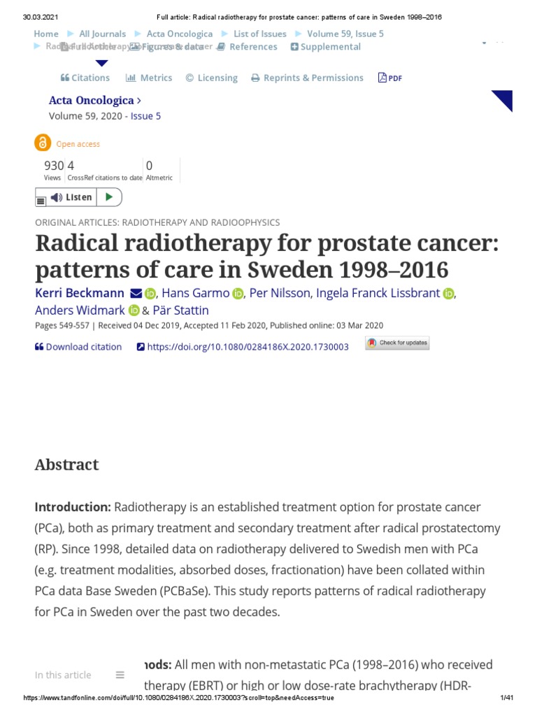Full Article - Radical Radiotherapy For Prostate Cancer | PDF ...