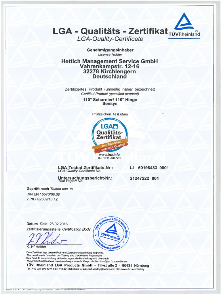Sensys TUEV-LGA-Certificate de en | PDF