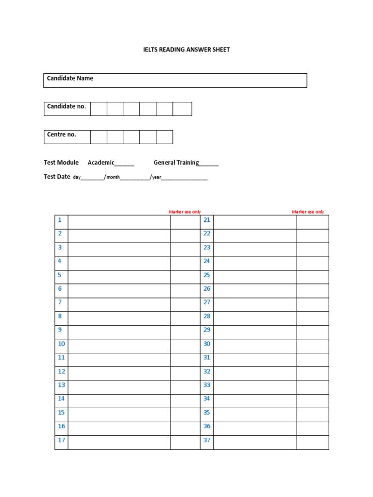 ANSWER SHEET IELTS Academic Reading | PDF