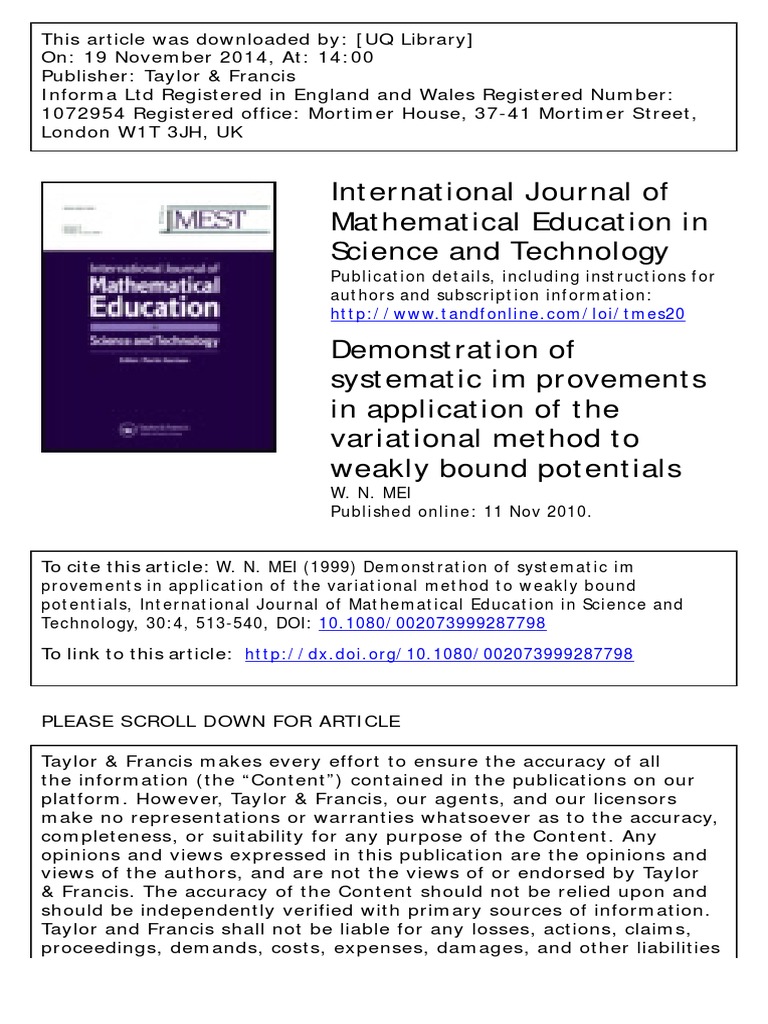 International Journal of Mathematical Education in Science and ...