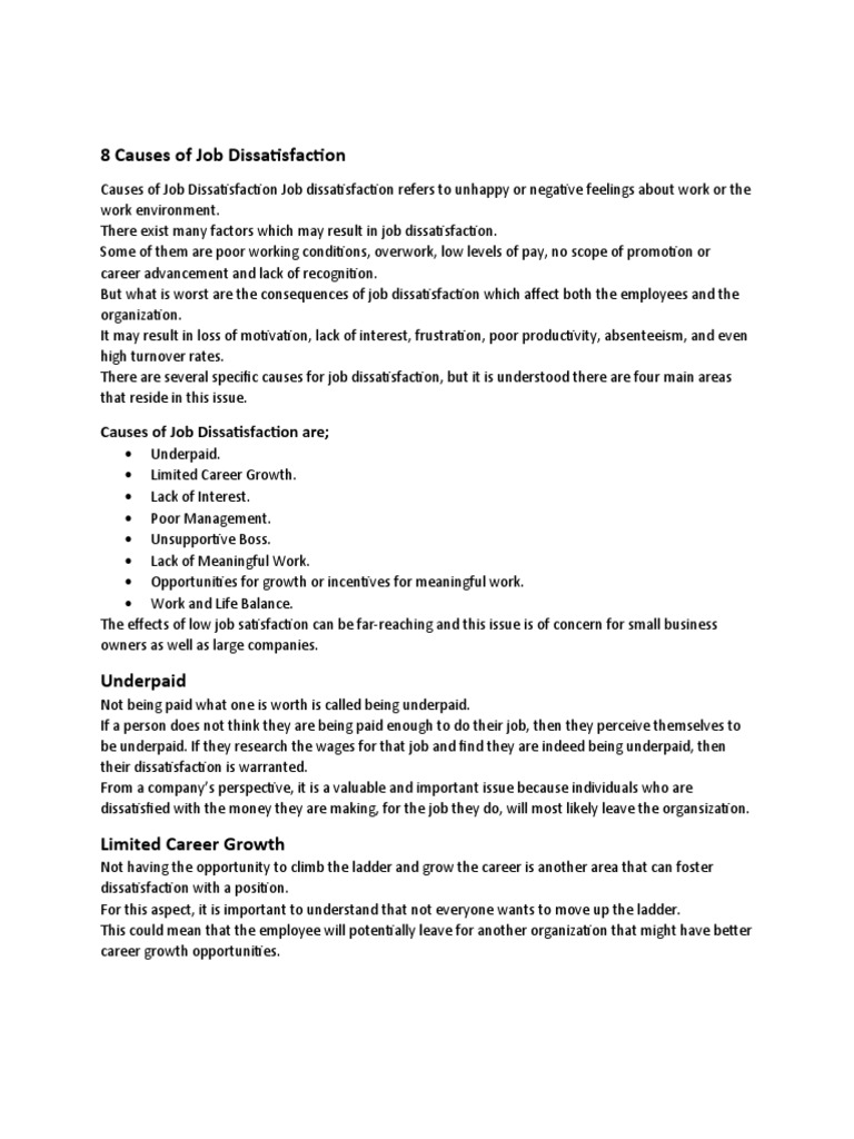 Major Causes of Job Dissatisfaction | PDF | Job Satisfaction | Human Nature