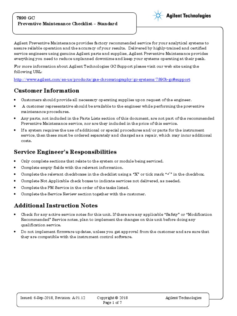 7890 Series GC Preventive Maintenance Checklist | PDF | Computing And ...