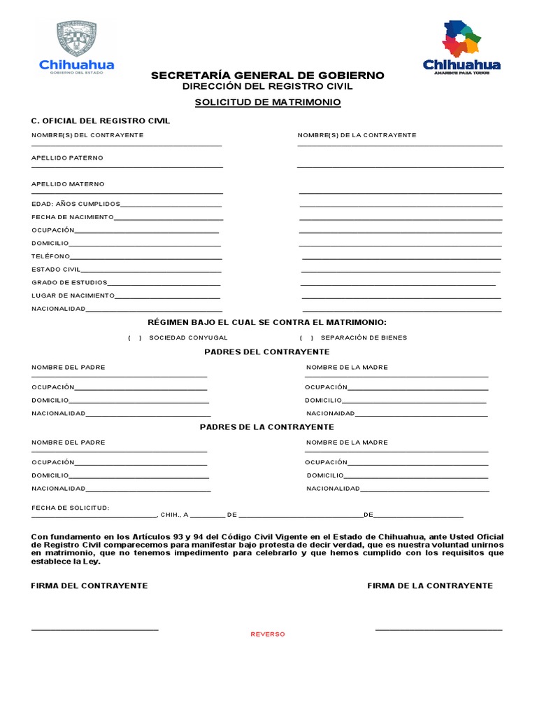 Solicitud de Matrimonio | Descargar gratis PDF | Matrimonio | Gobierno