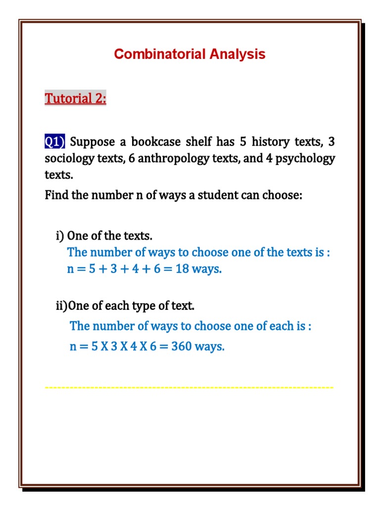 Tutorial 2:: Combinatorial Analysis | PDF | Science