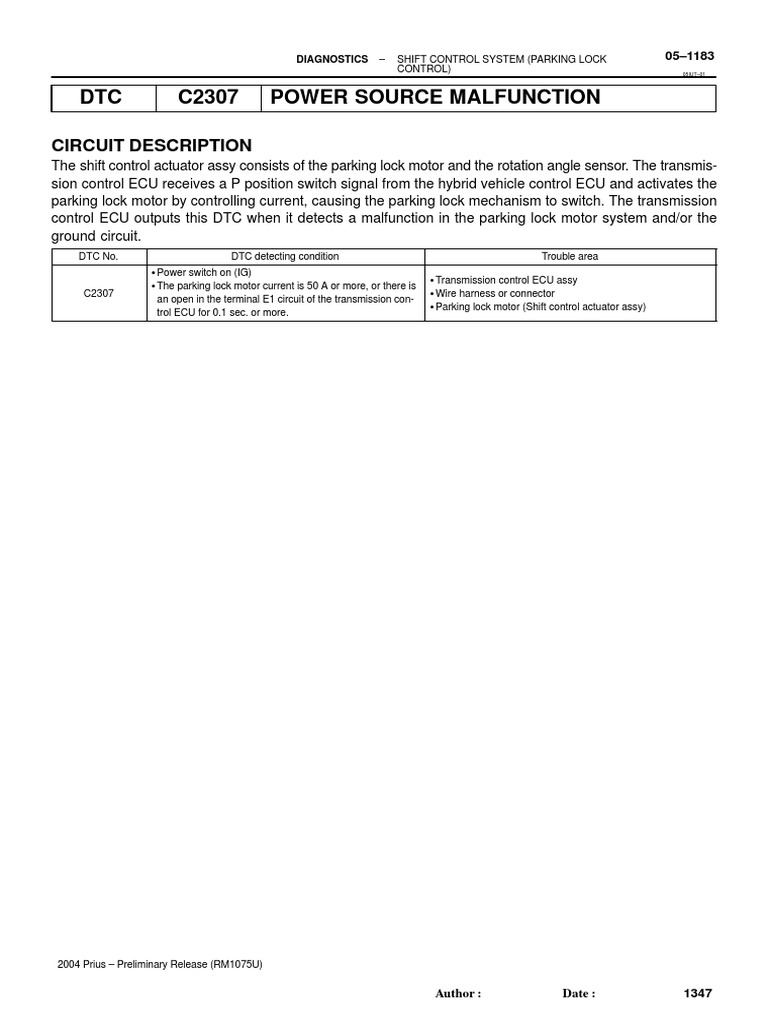 DTC C2307 Power Source Malfunction: Circuit Description | PDF ...