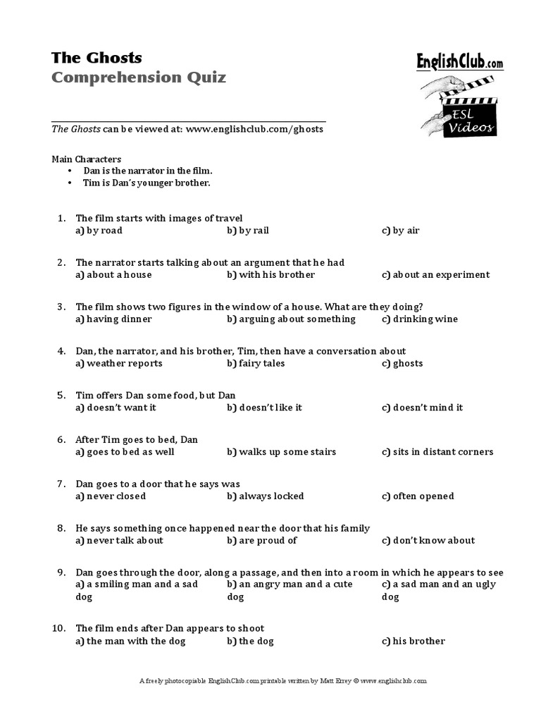 Ghosts Comprehension Quiz | PDF
