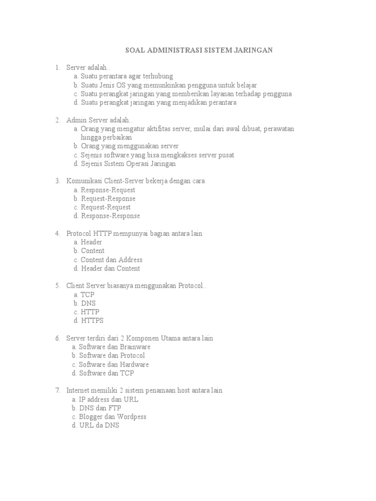 Soal Administrasi Sistem Jaringan | PDF