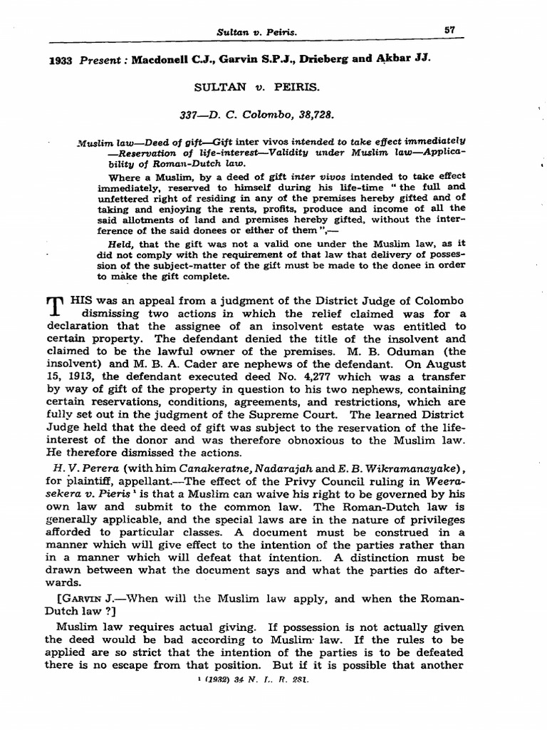 SULTAN-v.-PEIRIS 010-NLR-NLR-V-35 | PDF | Lease | Deed