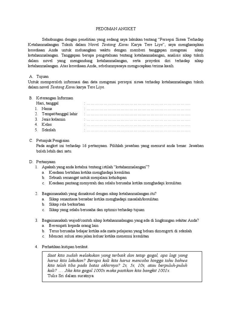 Pedoman Angket Siswa | PDF
