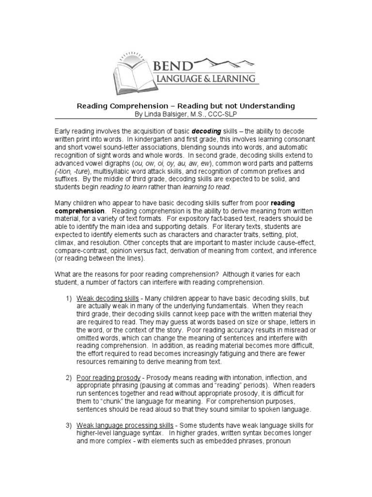 Reading Comprehension | PDF | Reading Comprehension | Cognition