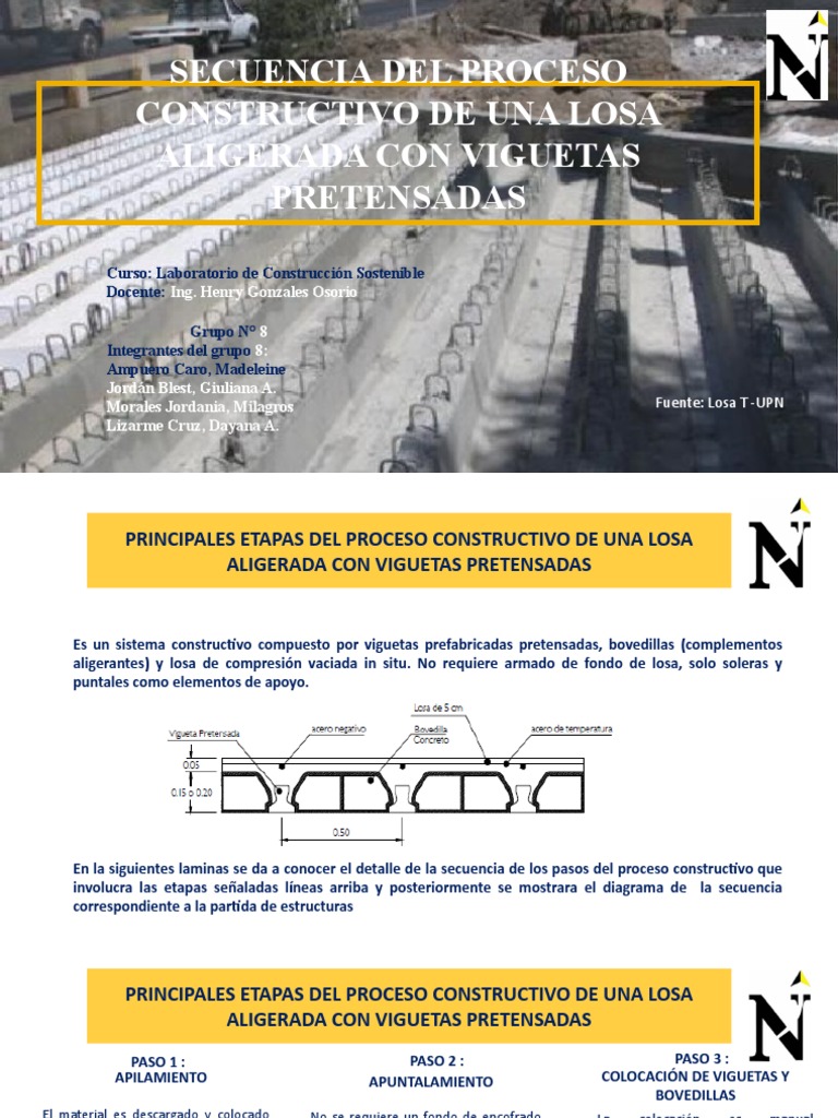 Proceso Constructivo Viguetas Pretensadas | PDF | Hormigón | Ingeniería de Edificación