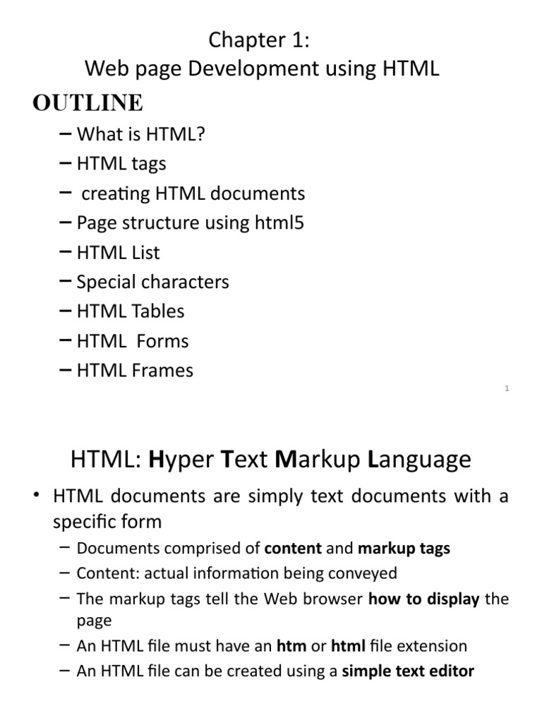 Web Page Development Using HTML: Outline | PDF | Html | Html Element