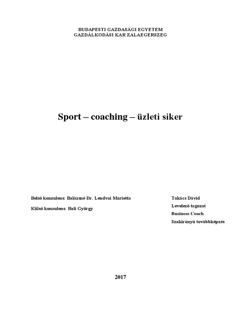 Takács - Dávid - Sport - Coaching - Üzleti Siker | PDF