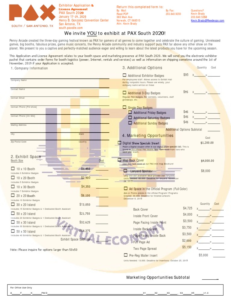 PAX South 2020 Pricing Sheet | PDF