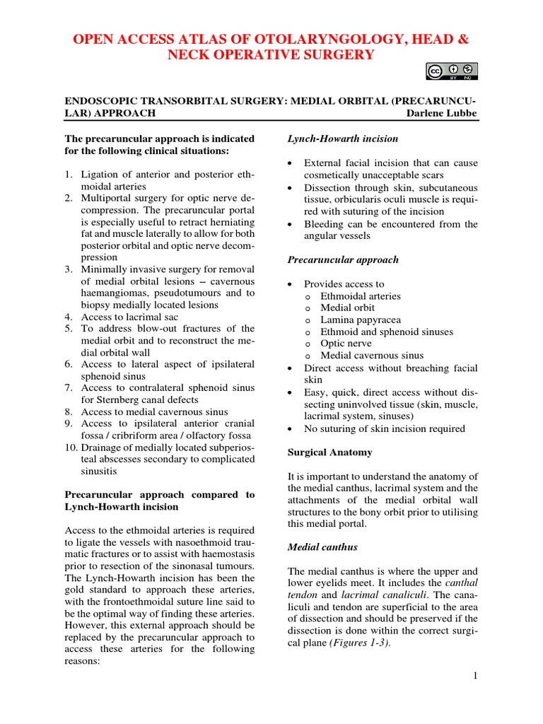 Endoscopic Transorbital Surgery - Medial Orbital - Precaruncular ...