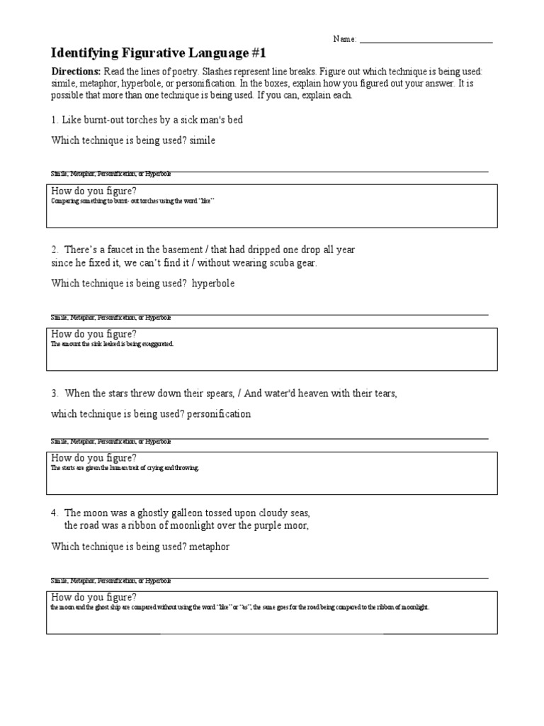 Identifying Figurative Language Techniques | PDF | Metaphor | Poetic ...