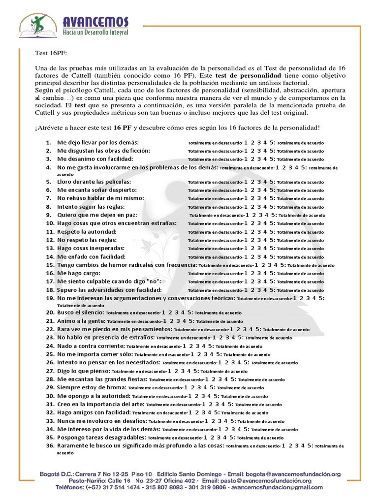 Test de Personalidad 16PF | PDF | Ciencias del comportamiento | La ...
