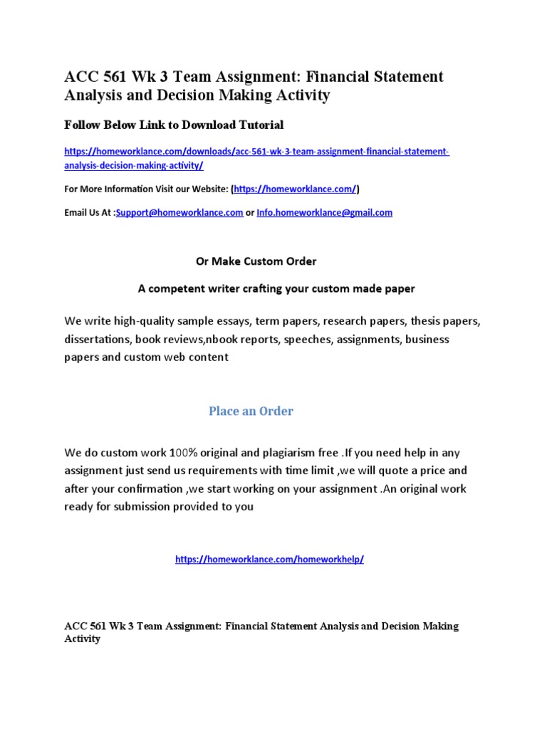 ACC 561 WK 3 Team Assignment Financial Statement Analysis and Decision ...