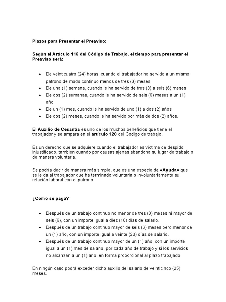 Tablas para Calcular Preaviso Cesantia y Vacaciones | PDF