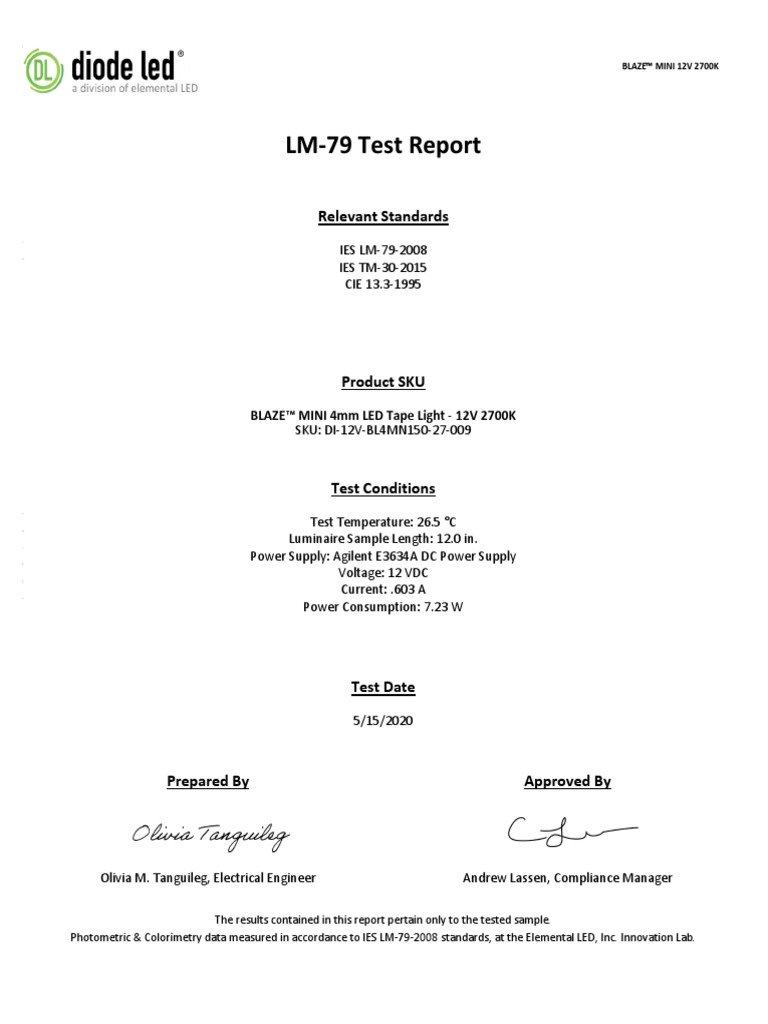 LM-79 Test Report: Relevant Standards | PDF | Electromagnetic Spectrum ...