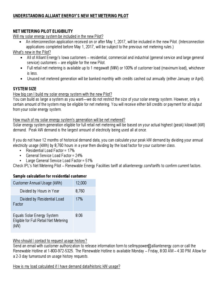Alliant Energy Net Metering Pilot Guide | PDF | Solar Power | Watt