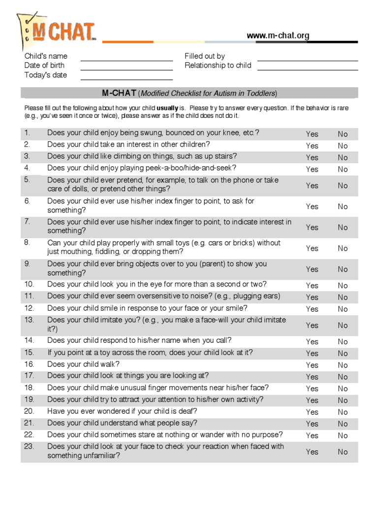 Mchat DOTorg | PDF | Human Life Stages | Psychiatry