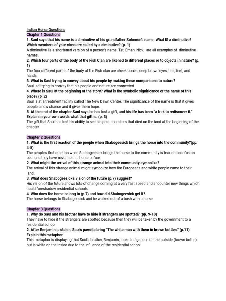 Indian Horse Questions | PDF