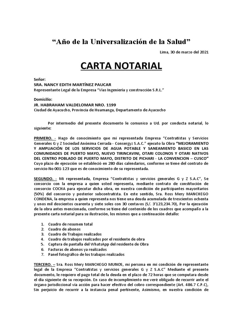 Carta Notarial para Pago | PDF