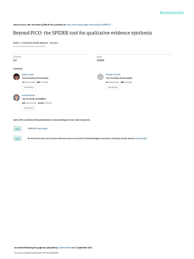 Beyond PICO: The SPIDER Tool For Qualitative Evidence Synthesis ...