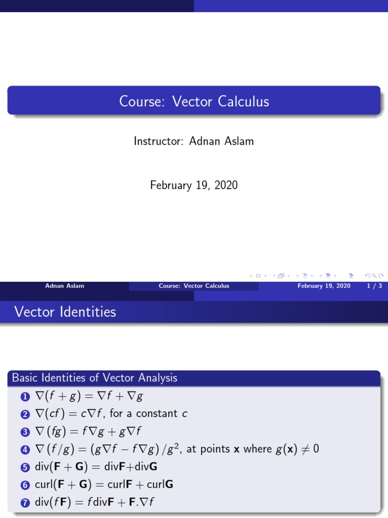 Vector Analysis Identities Overview | PDF