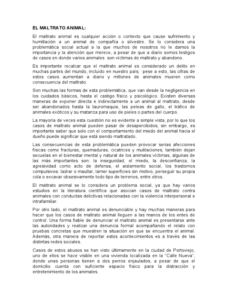 Artículo de Opinión Sobre El Maltrato Animal | PDF | Crueldad hacia los ...
