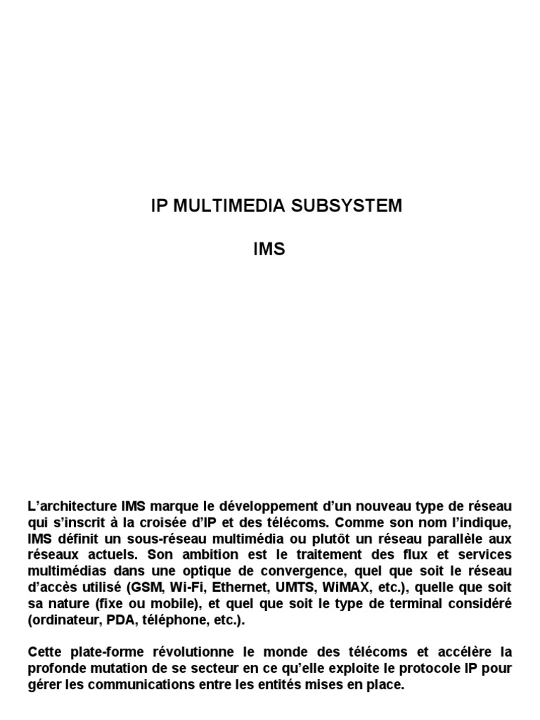 Architecture du Système IMS | PDF | IP multimedia subsystem | séance d ...