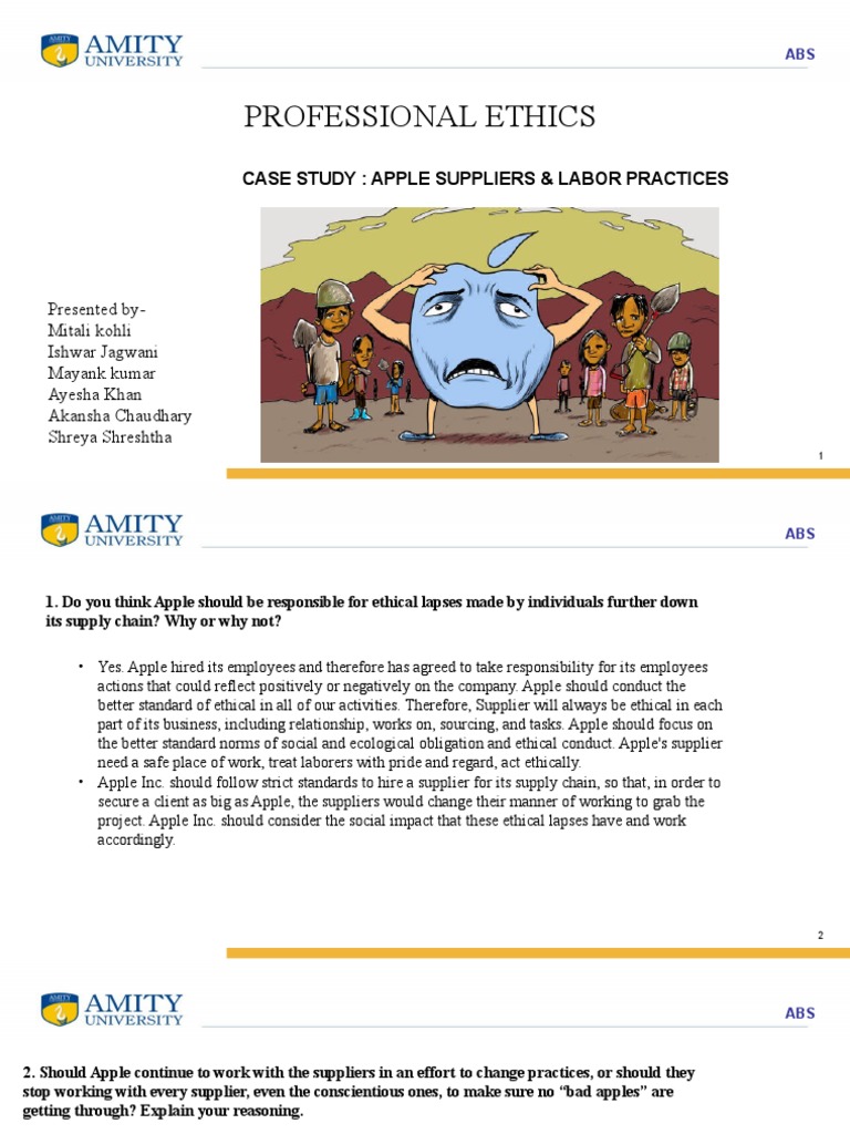 Professional Ethics: Case Study: Apple Suppliers & Labor Practices | PDF