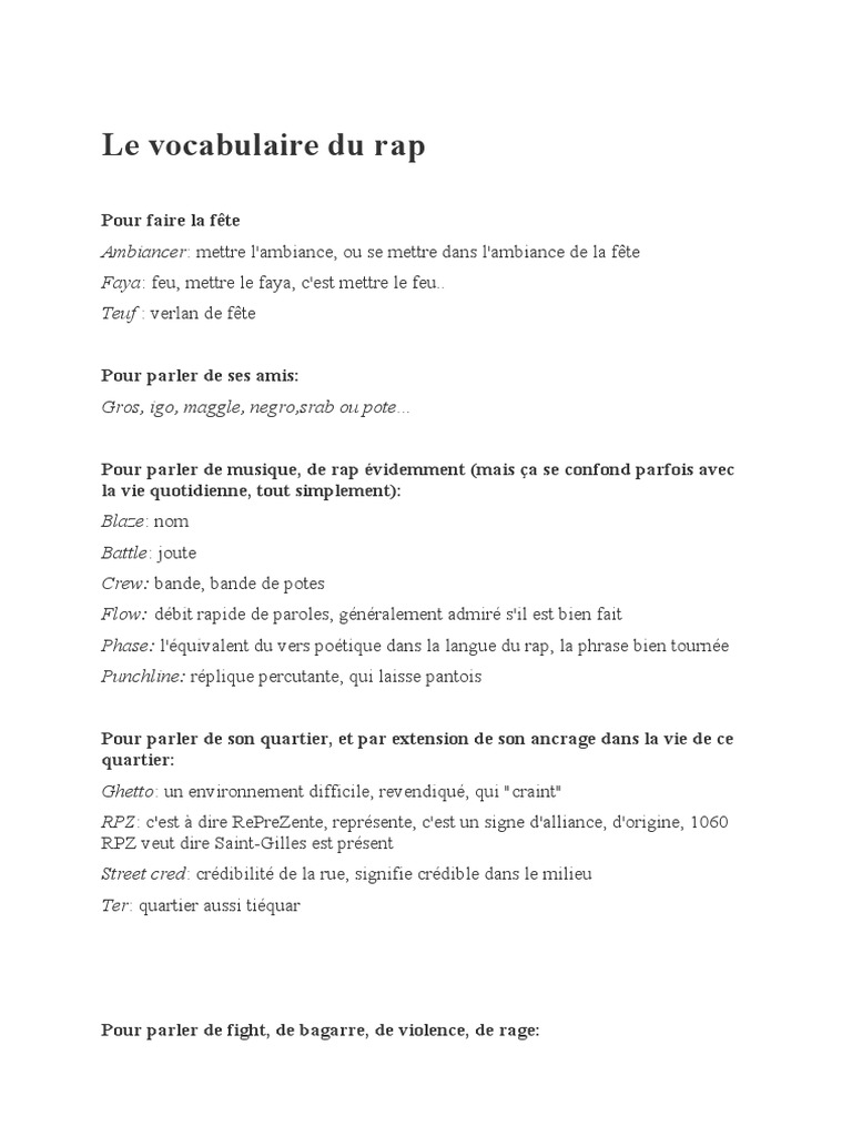 Lexique du Rap pour Initiés | PDF | Arts du langage et discipline | Art