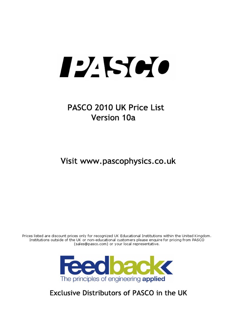 PASCO 2010 UK Price List Version 10a: 2009 Prices Held Until 31st ...
