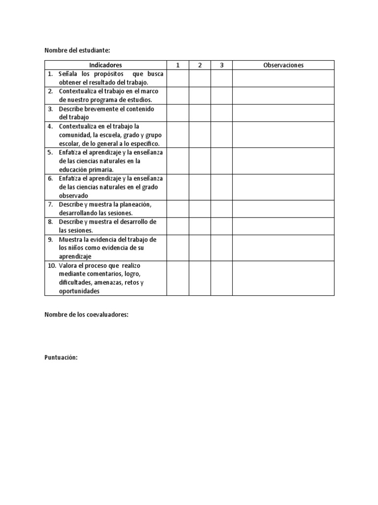 Rubrica de Ciencias Naturales | PDF