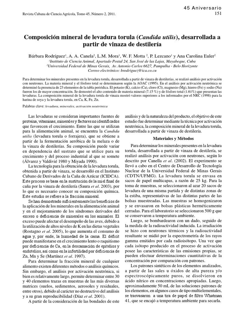 Torula (Candida Utilis) Vinaza de Destilería | PDF | Conjuntos de ...